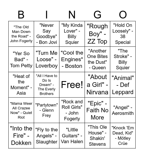 80s Rock Music Bingo Round 4 Bingo Card