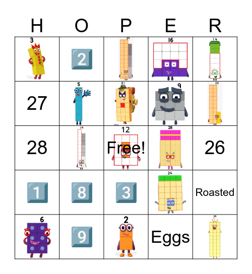 Number blocks Bingo Card