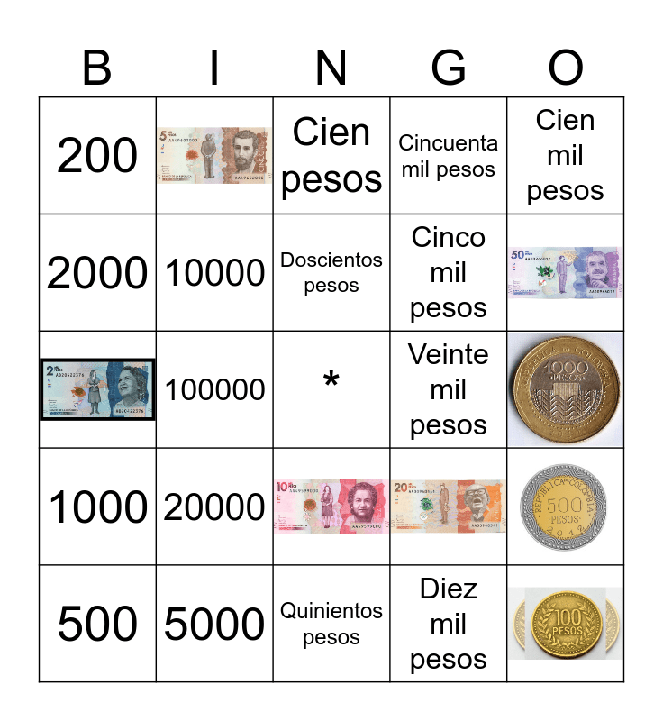 Bingo de dinero Bingo Card