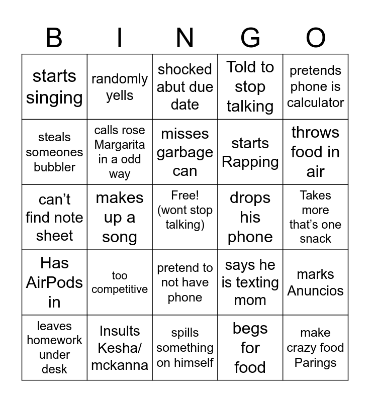 Sam Bingo Card