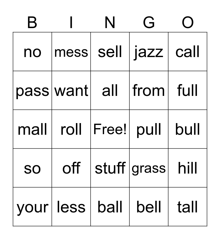 UFLI Bingo Lesson 42 & 43 Bingo Card