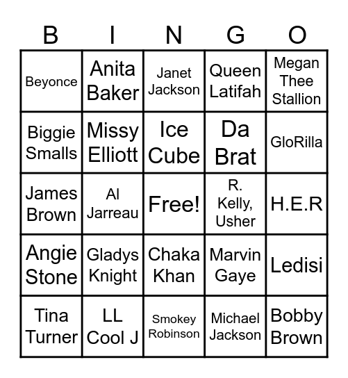 Black Song/Rap Artis Bingo Card