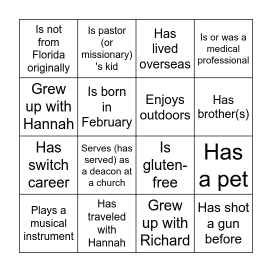 Getting to Know Each Other! Bingo Card