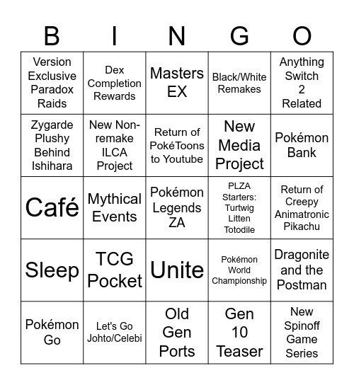 Pokémon Day Bingo Card
