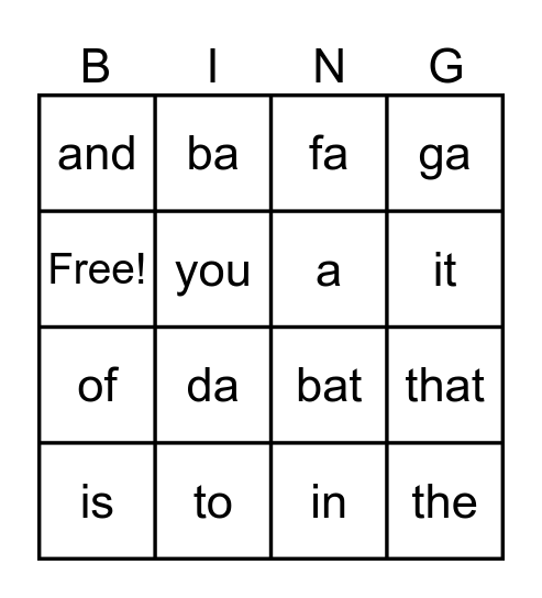 Common Words 1 and Lesson 1 Slides Bingo Card