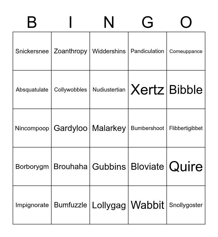 WACKY WORD BINGO Card