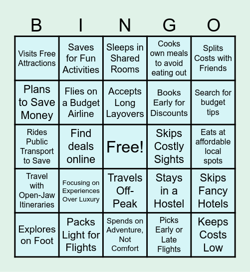 Low Budget Travel Bingo Card