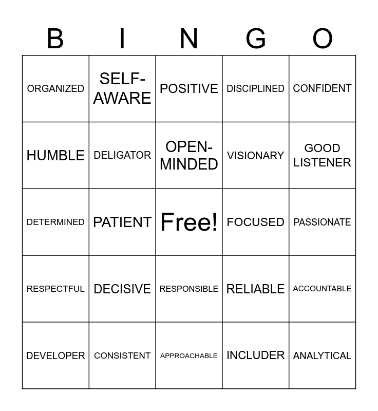 Strengths Bingo Card