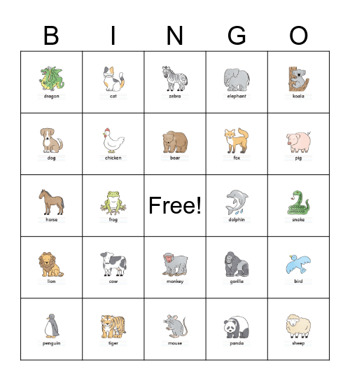 Animal bingo Card