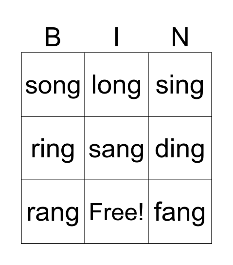 NG Bingo Card