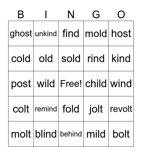 Kind Old Words Bingo Card