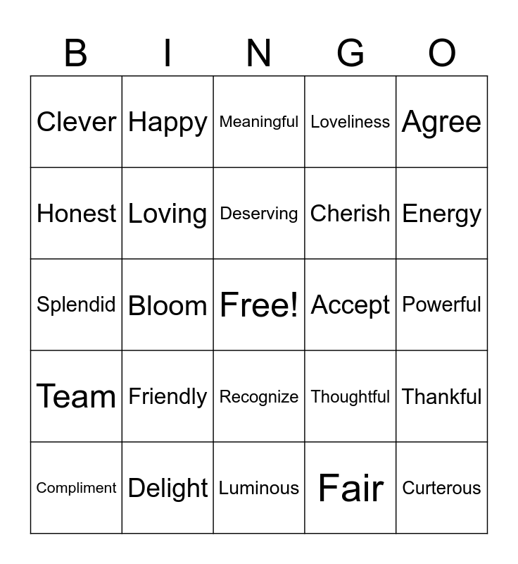 Bucket Filler Bingo Card