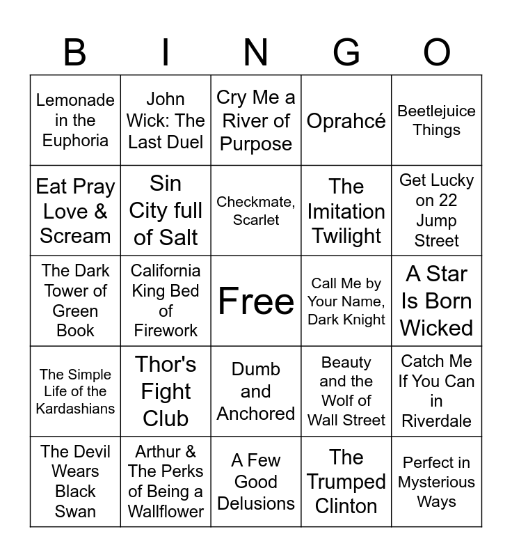 Mash Up Bingo Card