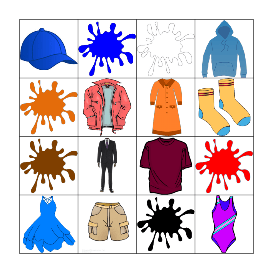 La Ropa y Los Colores Bingo Card