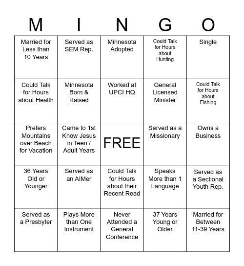 SECTION 2 BANQUET Bingo Card