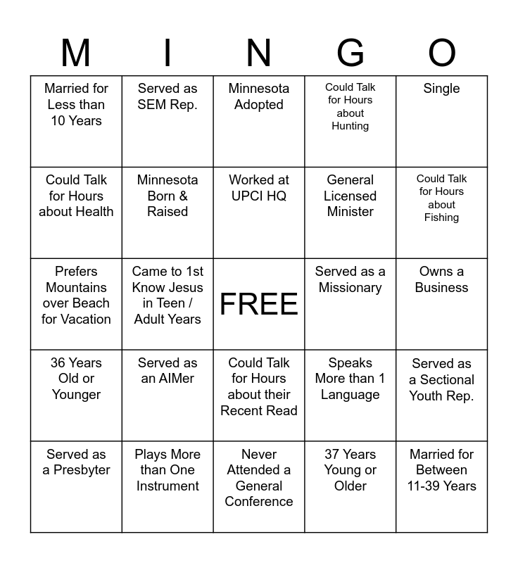 SECTION 2 BANQUET Bingo Card