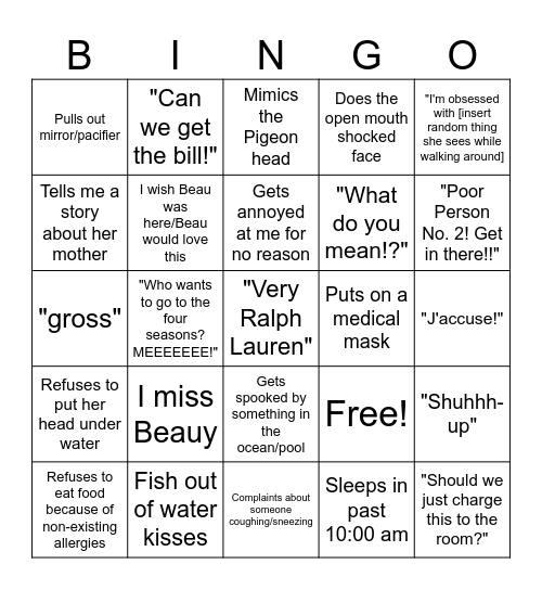 Bahama Mama Bingo Card