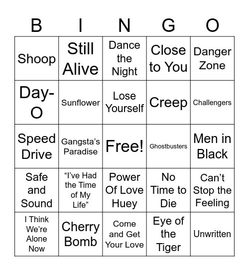 Songs You Know from Movies B Bingo Card