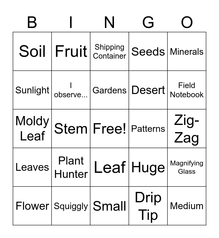 Plant Bingo Card