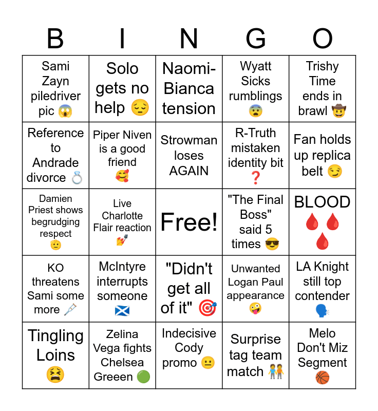 2/28/2025 Smackdown Bingo Card