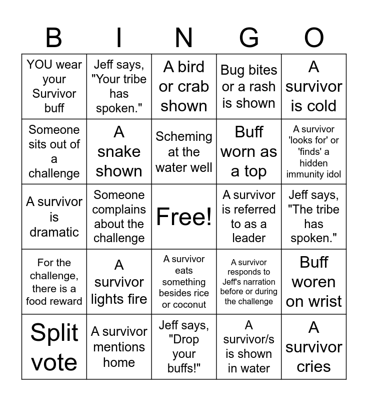 Survivor 48 Bingo Card