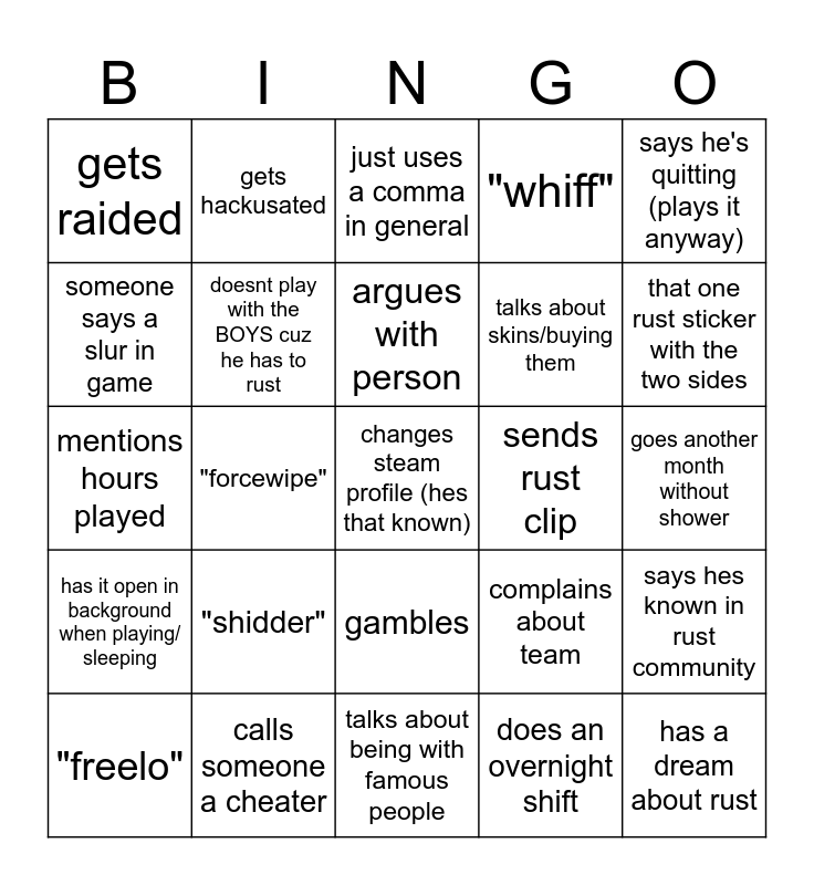 aaron rust bingo Card