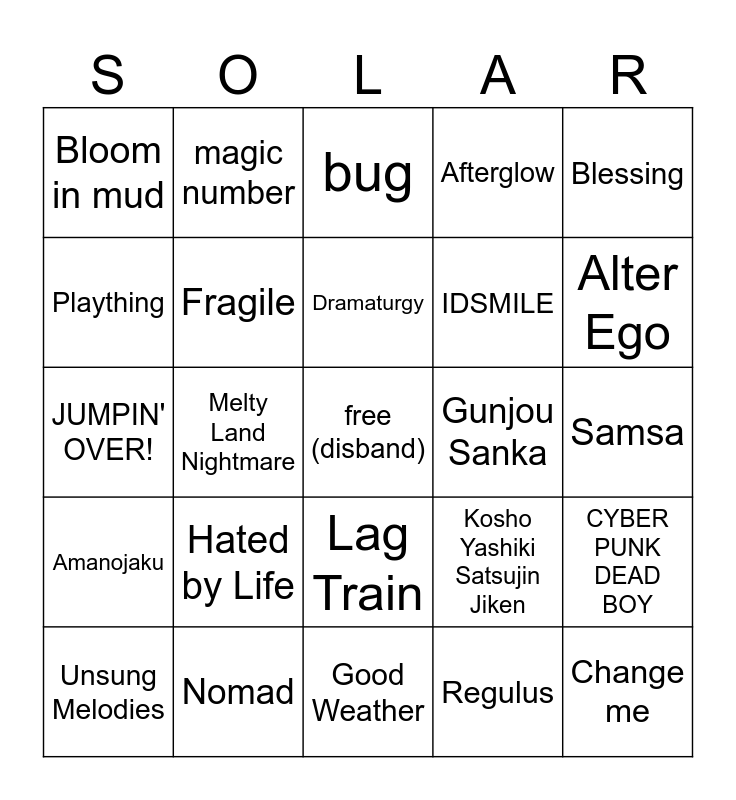 solar's relaxing tea time bingo!! Bingo Card