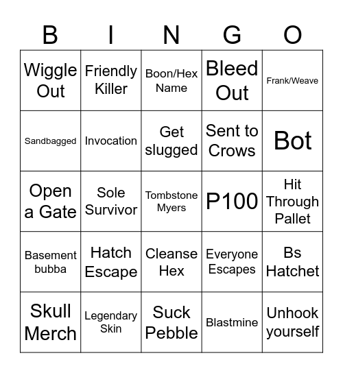 DBD Bingo Card