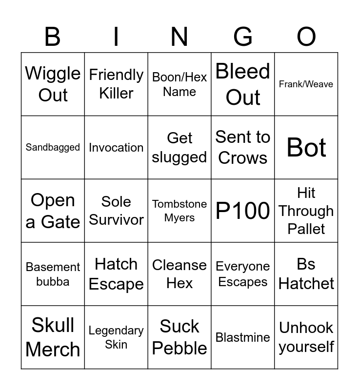 DBD Bingo Card