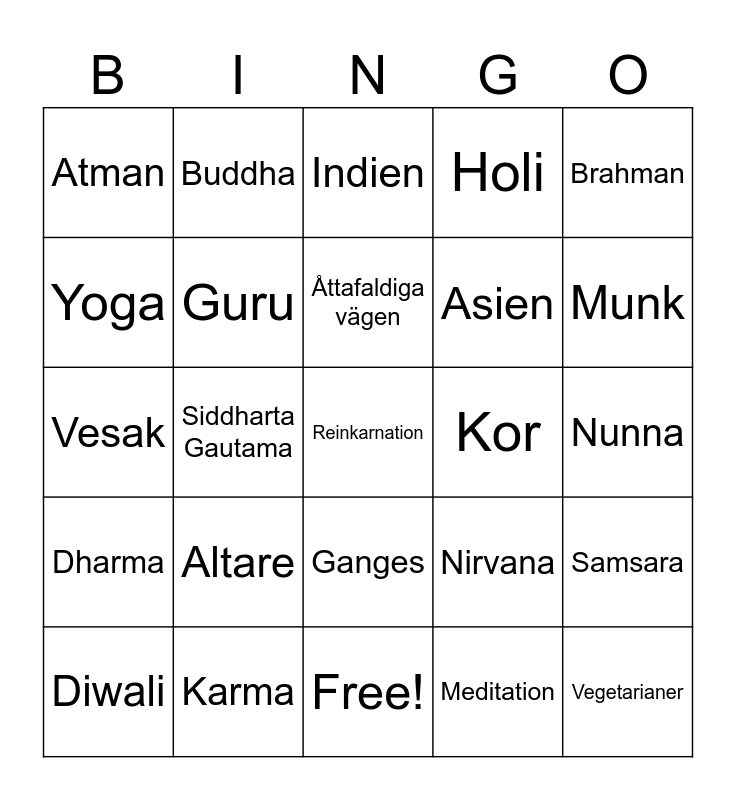 Hinduismen & Buddhismen Bingo Card