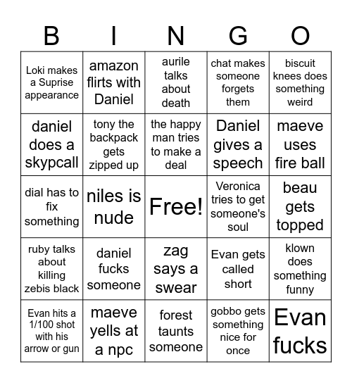missing gambit bingo Card