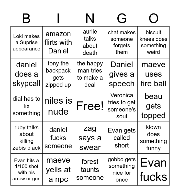 missing gambit bingo Card