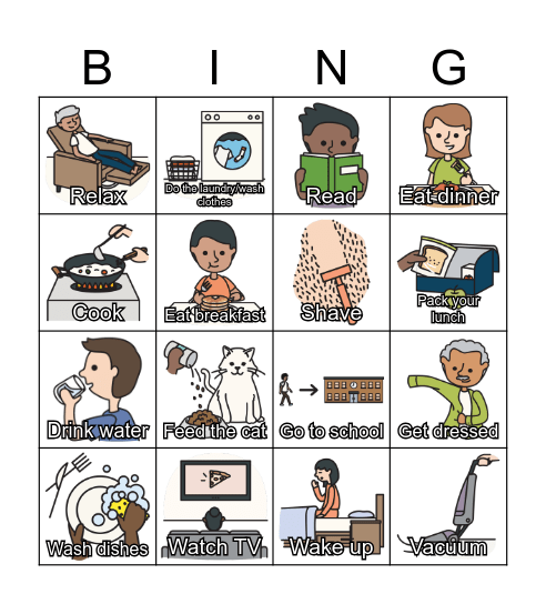 ESL - Daily Routines - from ESL Library Bingo Card