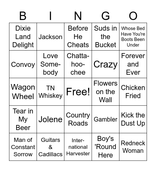 Country Songs Bingo Card
