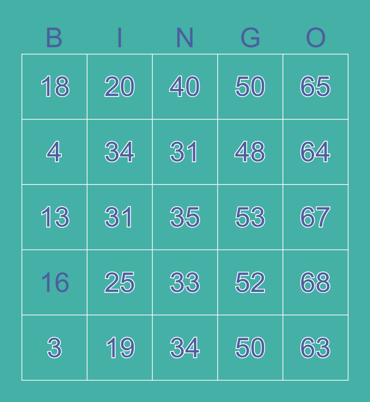 Bingo 1-70 Bingo Card