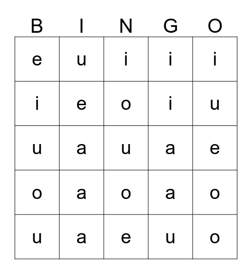 Short Vowel Sounds Bingo Card