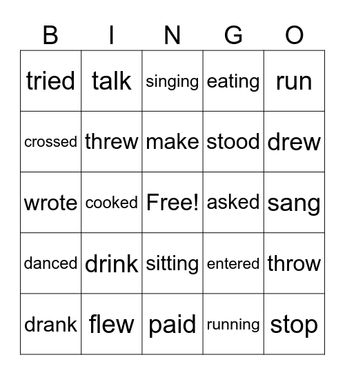 Past, present and future tense Bingo Card