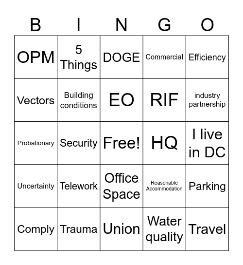 Town Hall Bingo Card