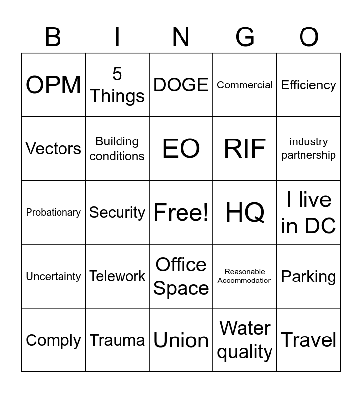 Town Hall Bingo Card