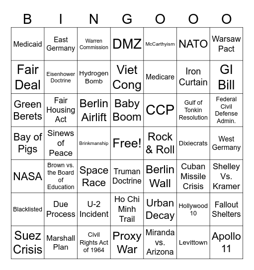 Unit 9 - The Cold War Bingo Card