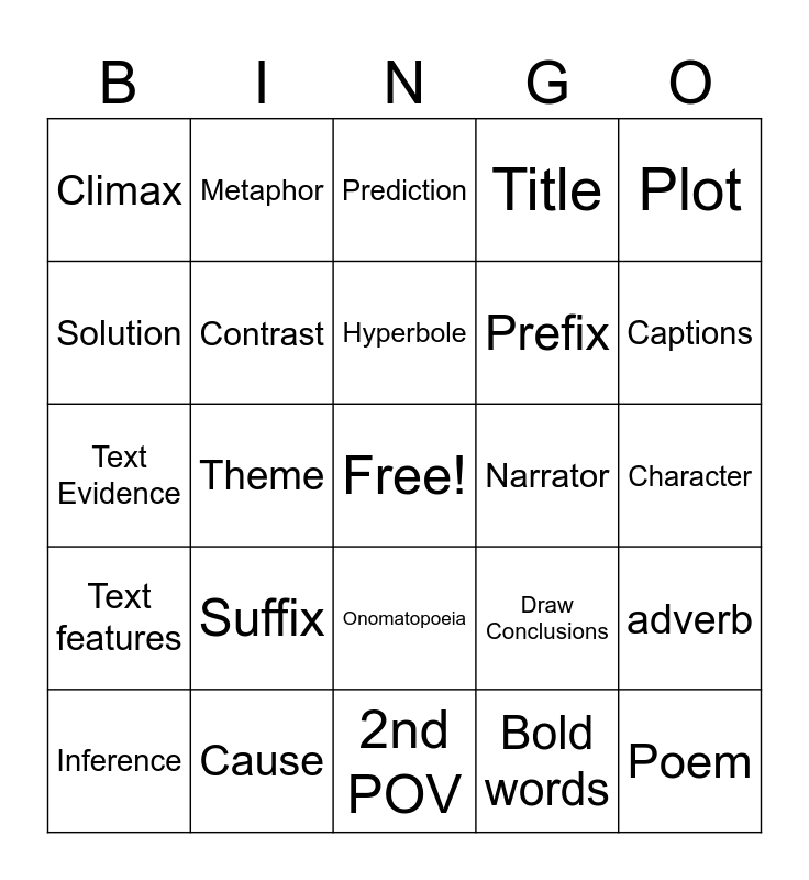 STAAR VOCABULARY BINGO Card