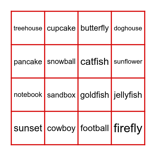 Compound Word BINGO! Bingo Card