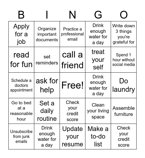 Adult Admin Bingo Card
