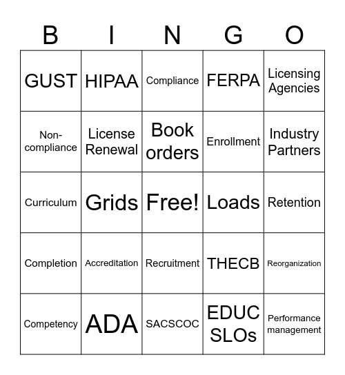 Discipline Enrichment BINGO Card