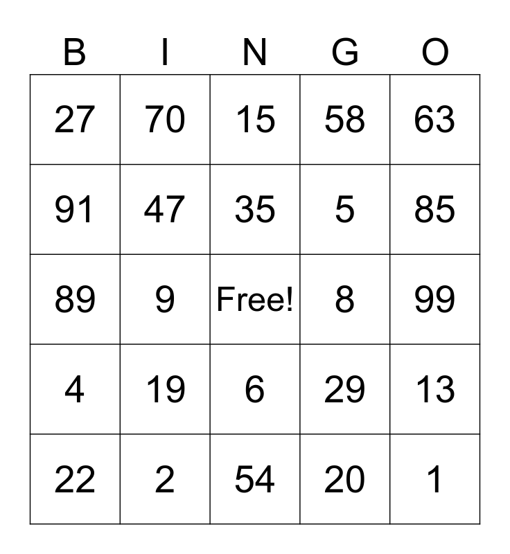 Primetimer Bingo Card