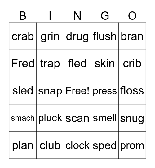 Blends and Digraphs Bingo Card