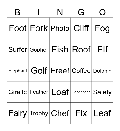 Articulation /F/ Bingo Card