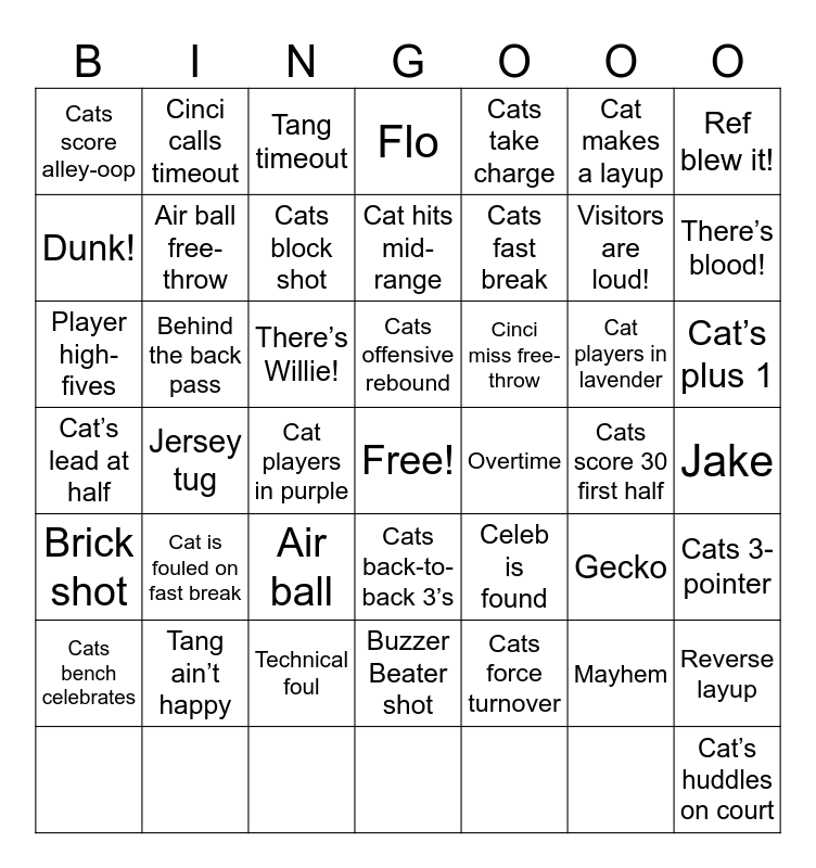 K-State vs. Cincinnati Bingo Card