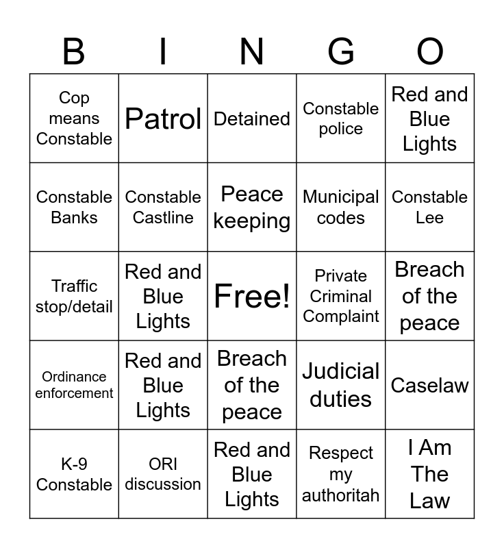 Constables on Patrol Bingo Card