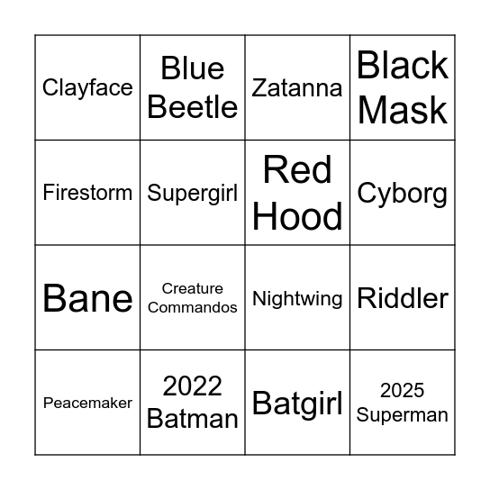 DC List Bingo Card